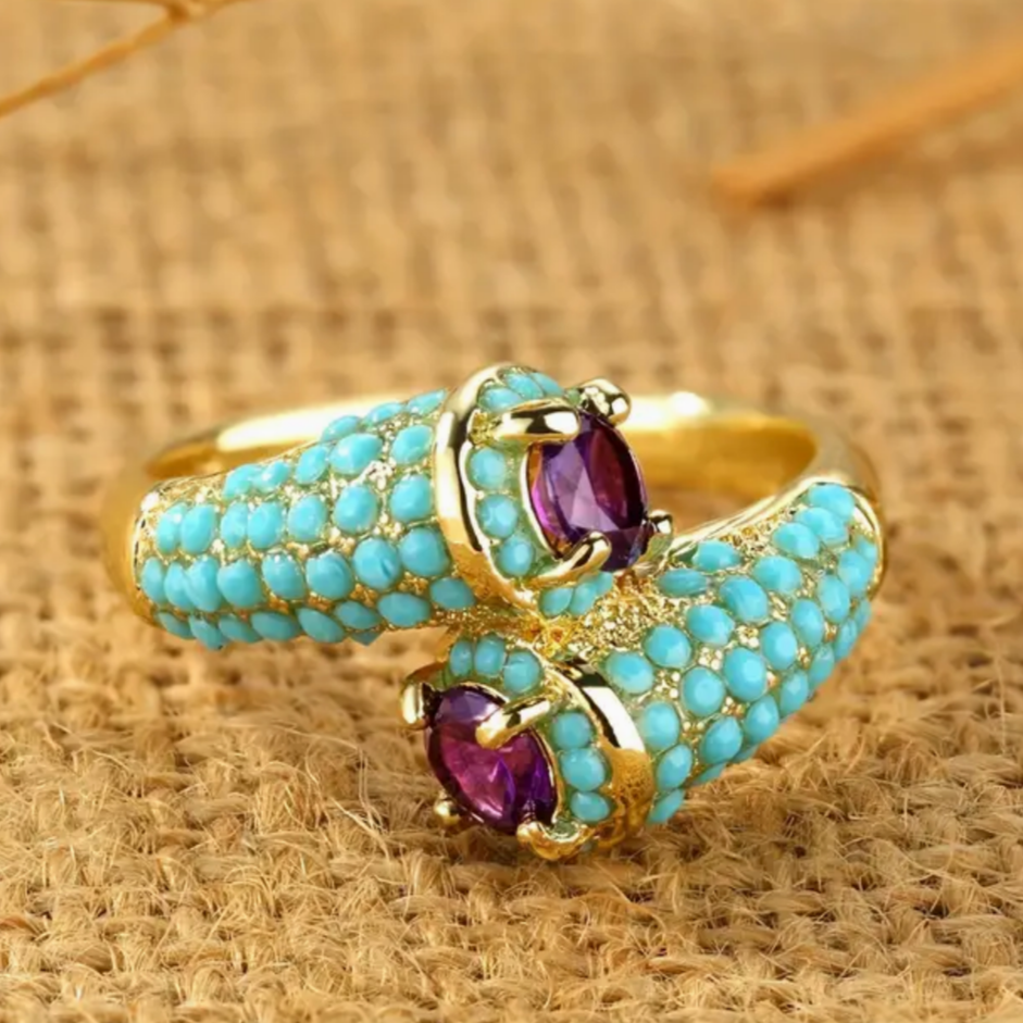 Vintage Inlaid Turquoise Stone Gold Ring – KatieLucy