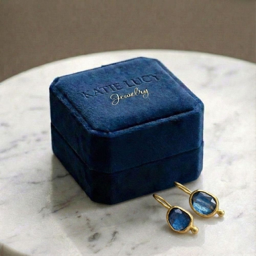 Vintage Blue Inlaid Stone Golden Earrings – KatieLucy