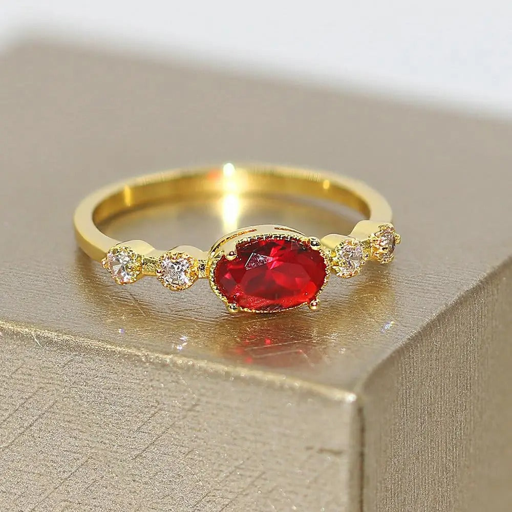 Vintage Gold Vibrant Red Oval Stone Ring – KatieLucy